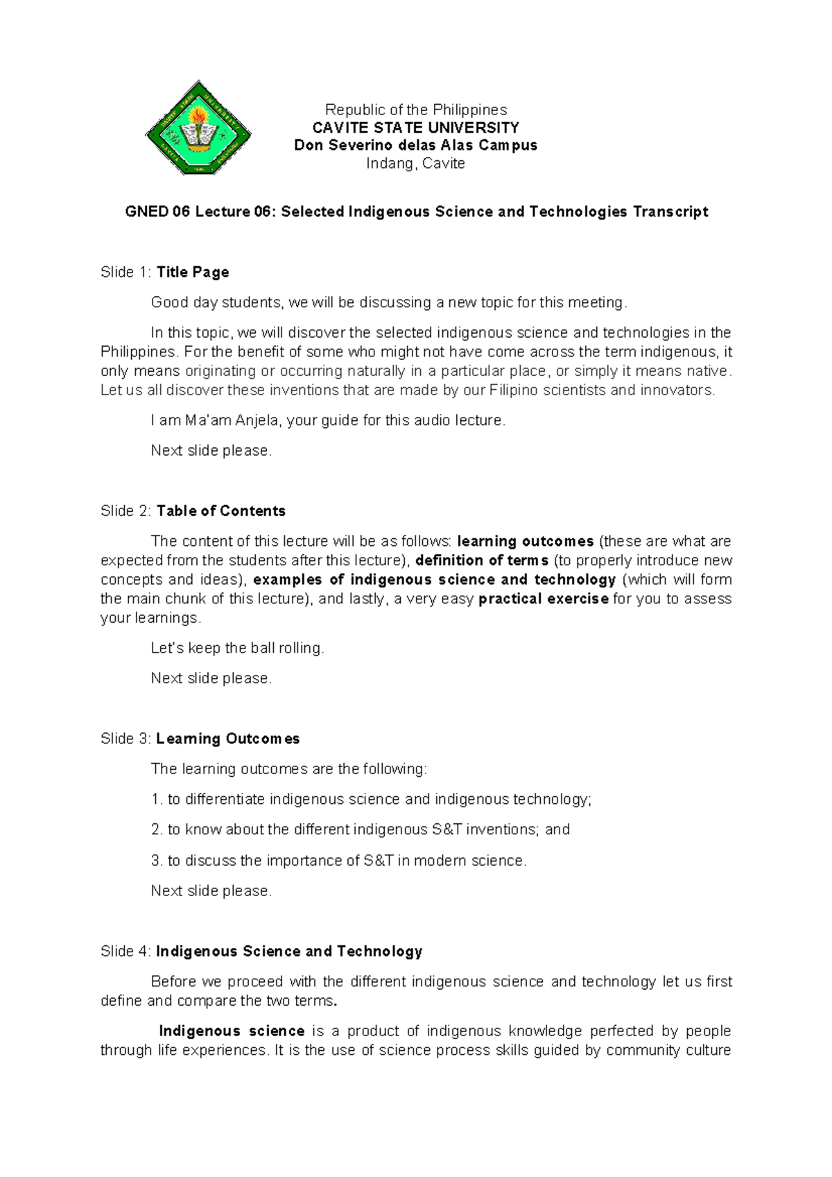 gned 06 Lecture 6 Selected Indigenous Science and Technologies - In ...