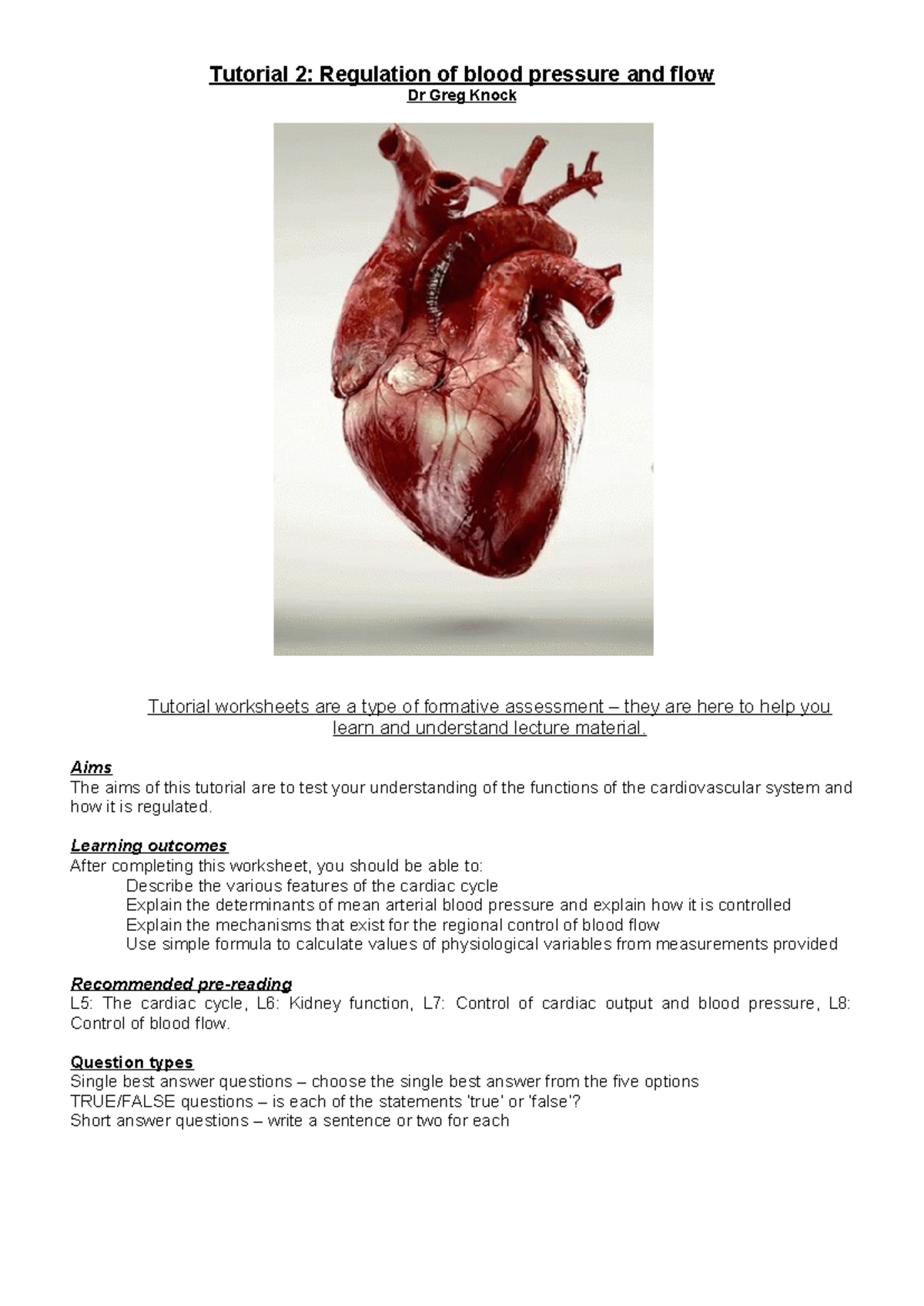 4BBL1061 Tutorial-2-worksheet 24-25 - Tutorial 2: Regulation of blood ...