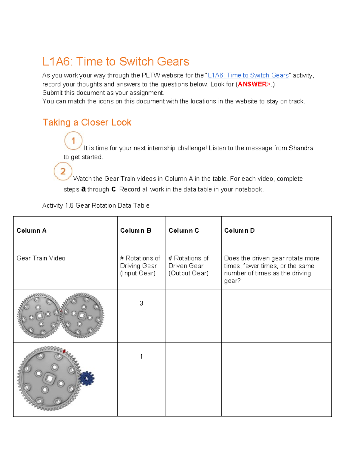 L1A6 Time to Switch Gears - L1A6: Time to Switch Gears ####### As you ...