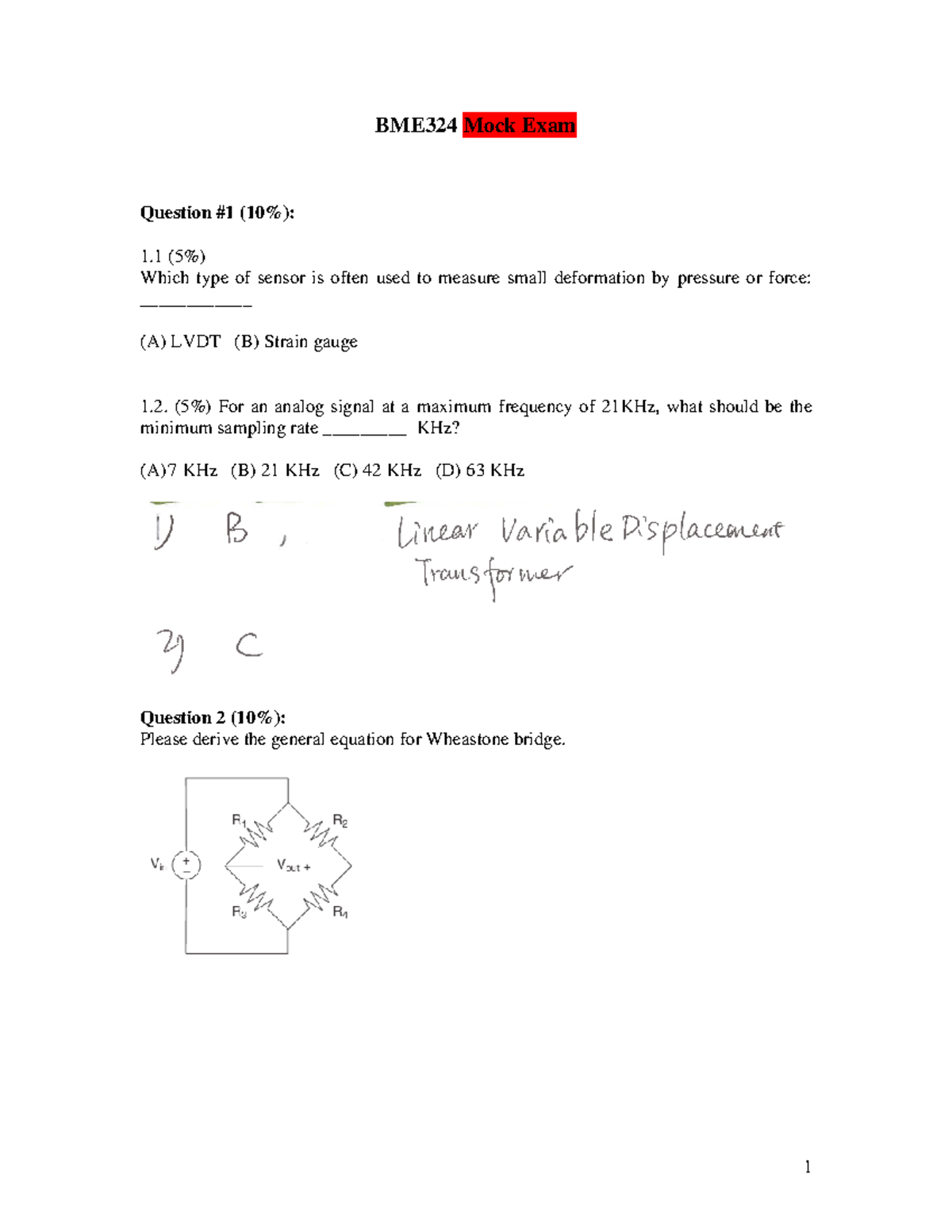 Exam 1 2023f Mock Exam Sheet - AS - BME 324 Mock Exam Question #1 ( 10 ...