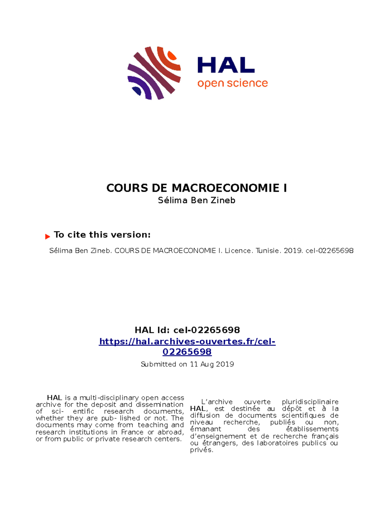 Cours de macroéconomie selima ben zineb isg tunis - COURS DE ...