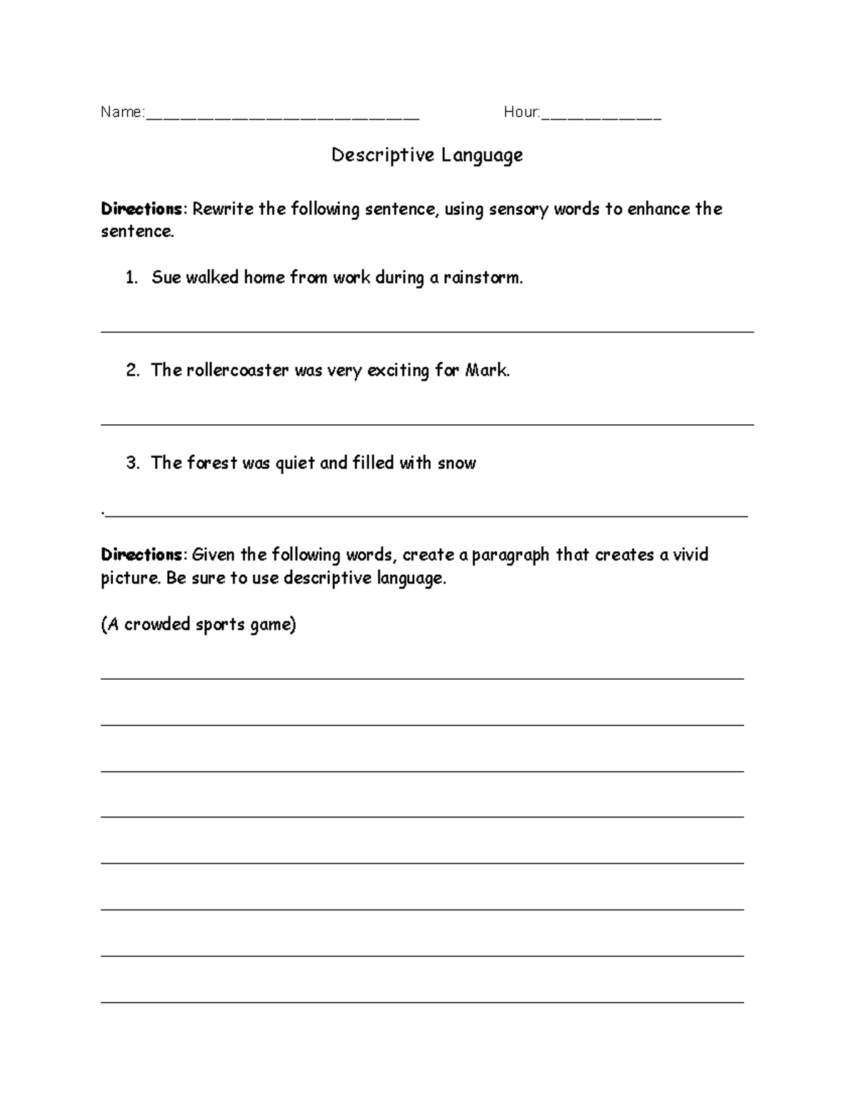 Descriptive Language Worksheet-1 - Name ...