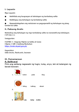 Cot 3 filipino 3rd tambalang salita - School Grade Level THREE Teacher ...