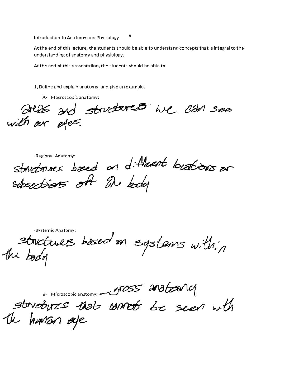 Aand P Study Guide 1 Finished - Introduction to Anatomy and Physiology ...