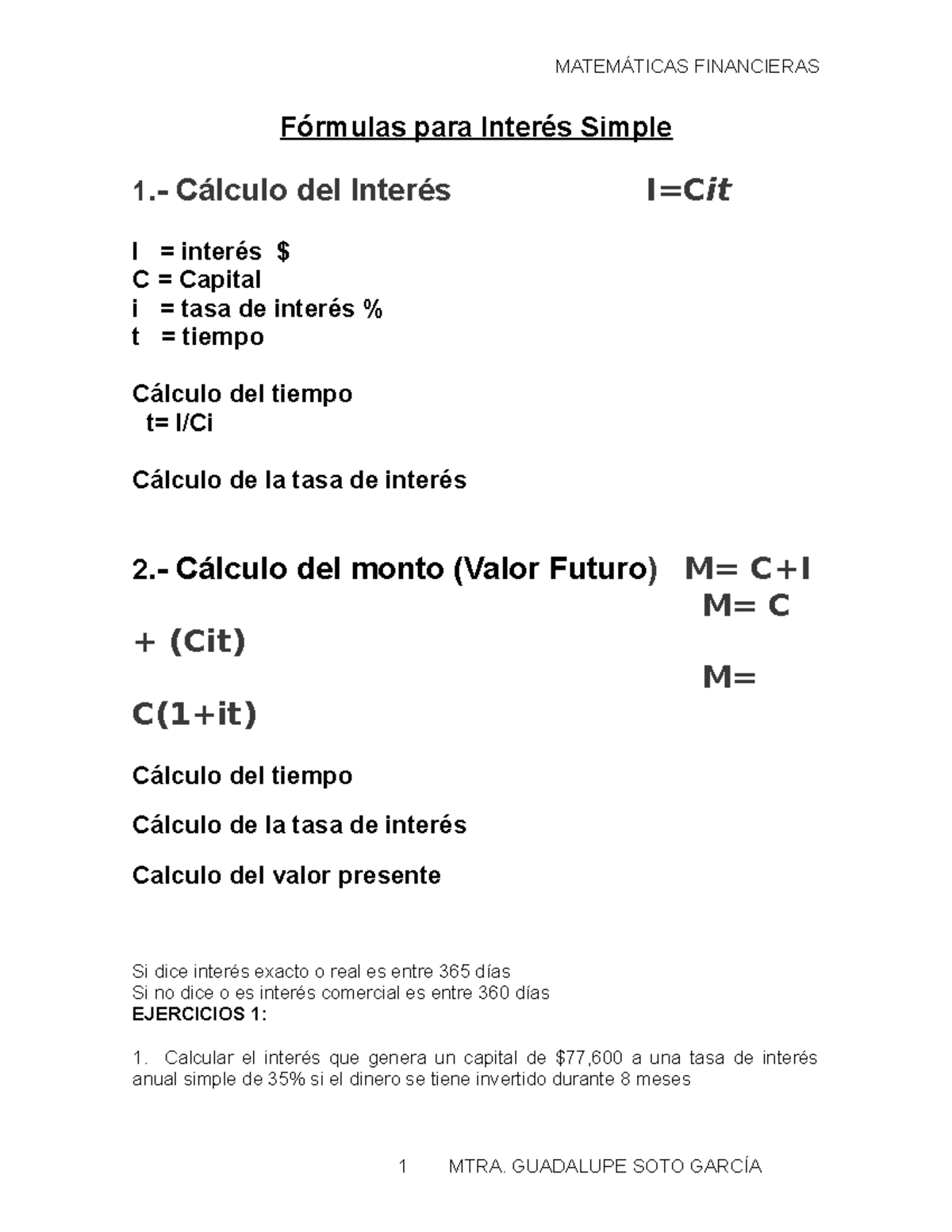 1Fórmulas para Interés Simple y Ejerciciosgsg - Fórmulas para Interés ...