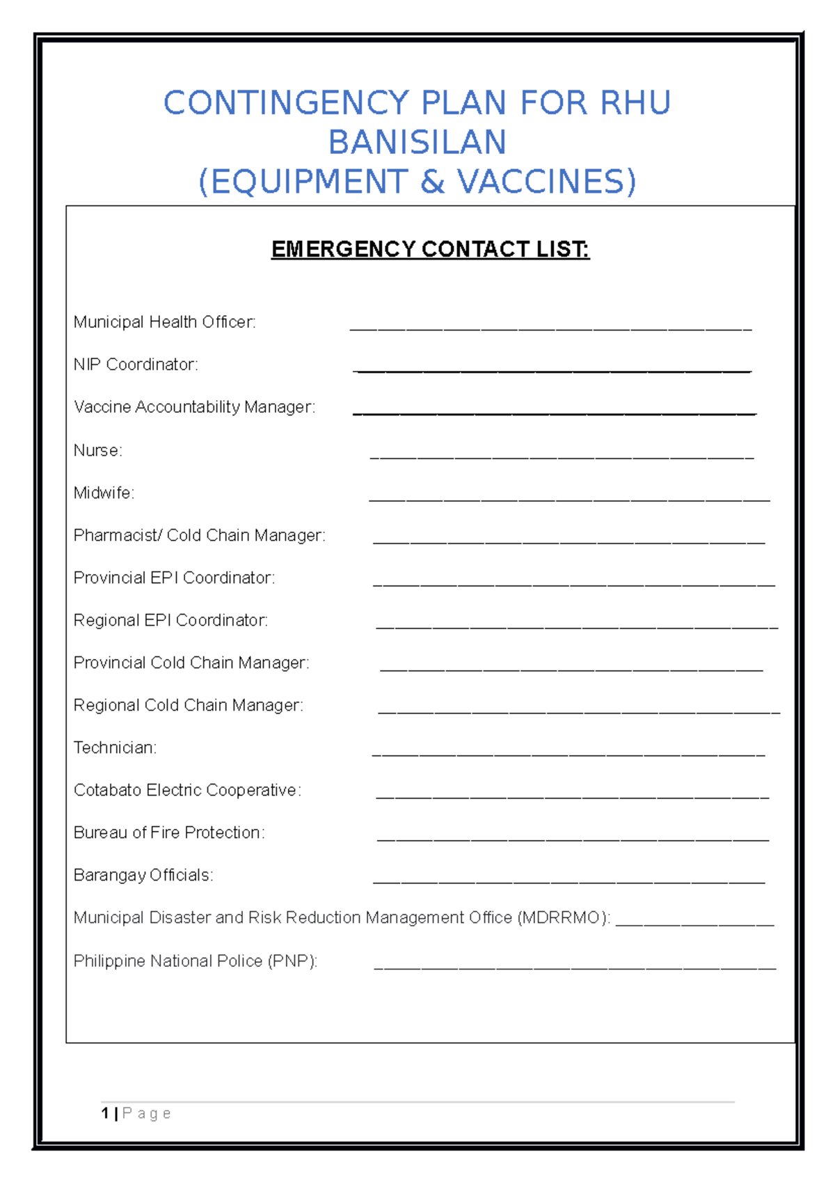 Rhu-banisilan-c - h;ujhhj - CONTINGENCY PLAN FOR RHU BANISILAN ...