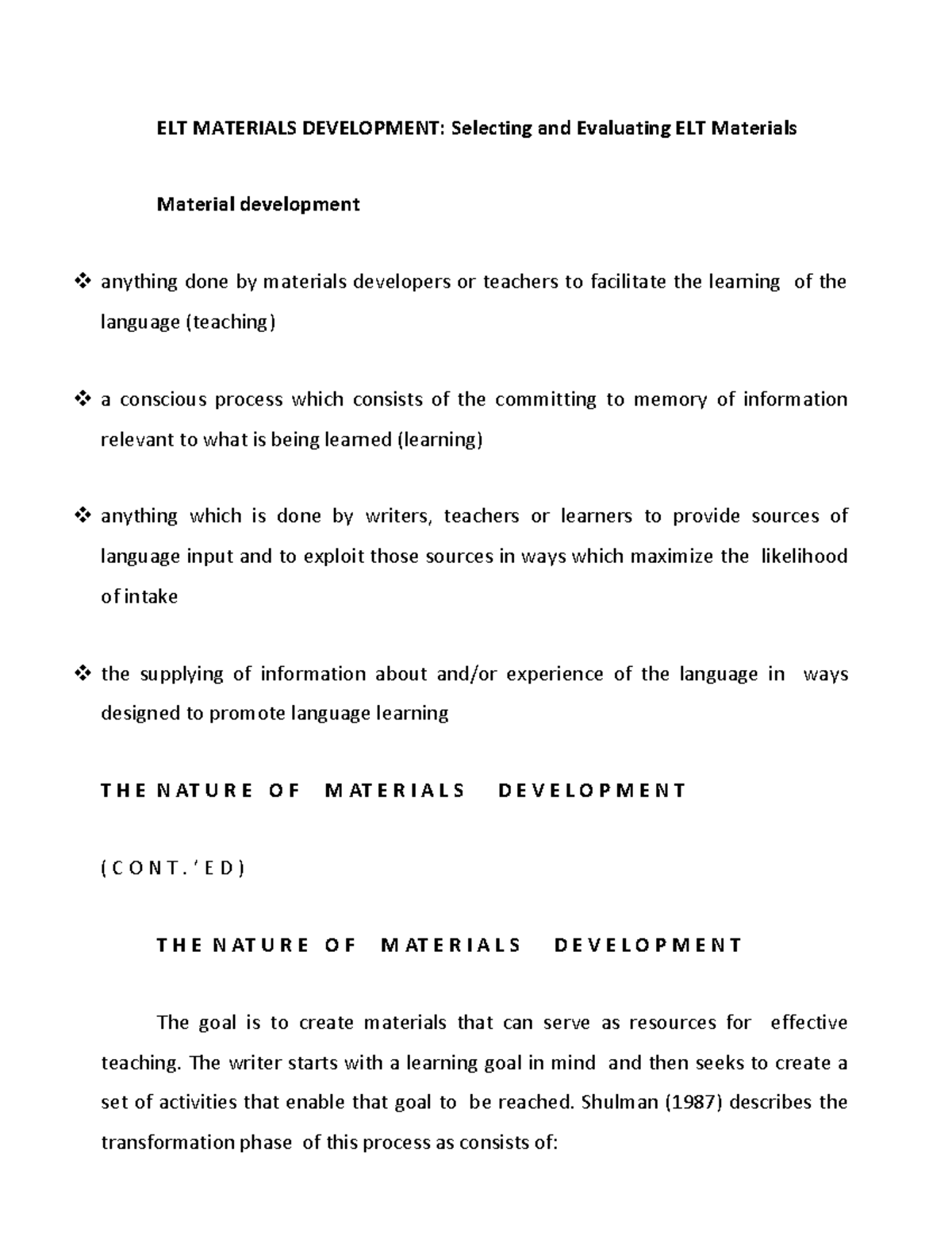 ELT Materials Development - ELT MATERIALS DEVELOPMENT: Selecting and Evaluating ELT Materials ...