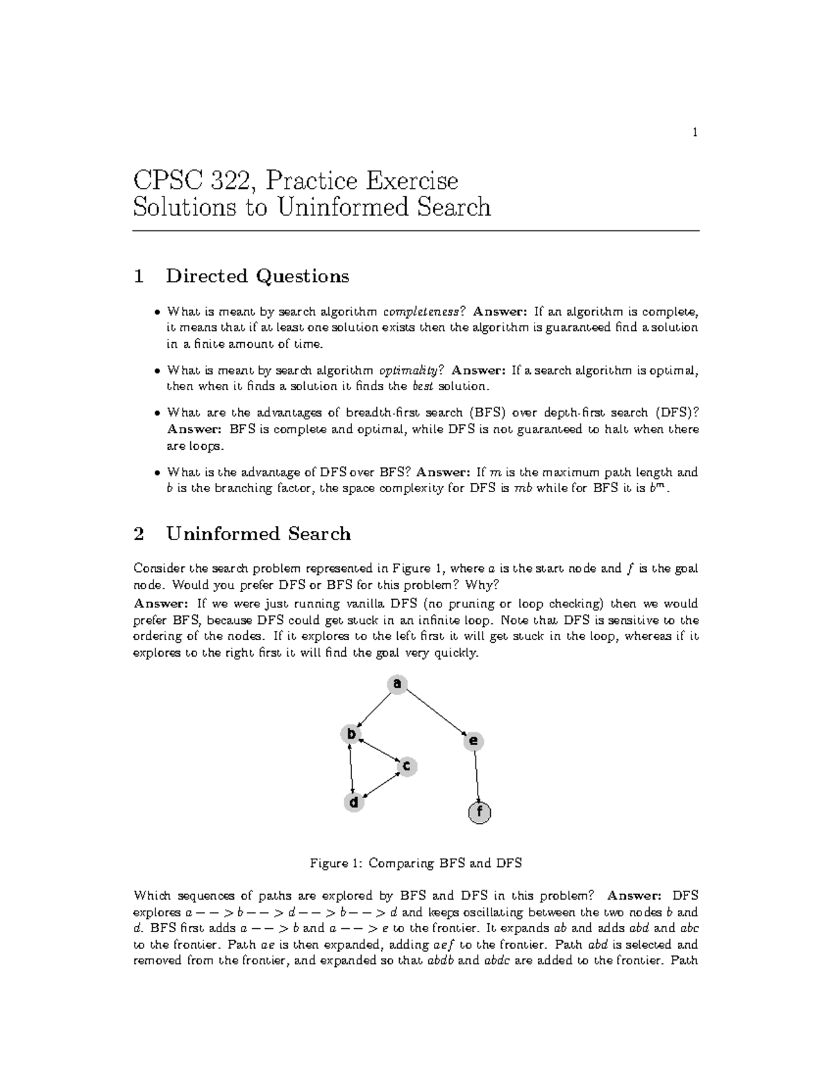 1 ex search uninformed sol - 1 CPSC 322, Practice Exercise Solutions to ...