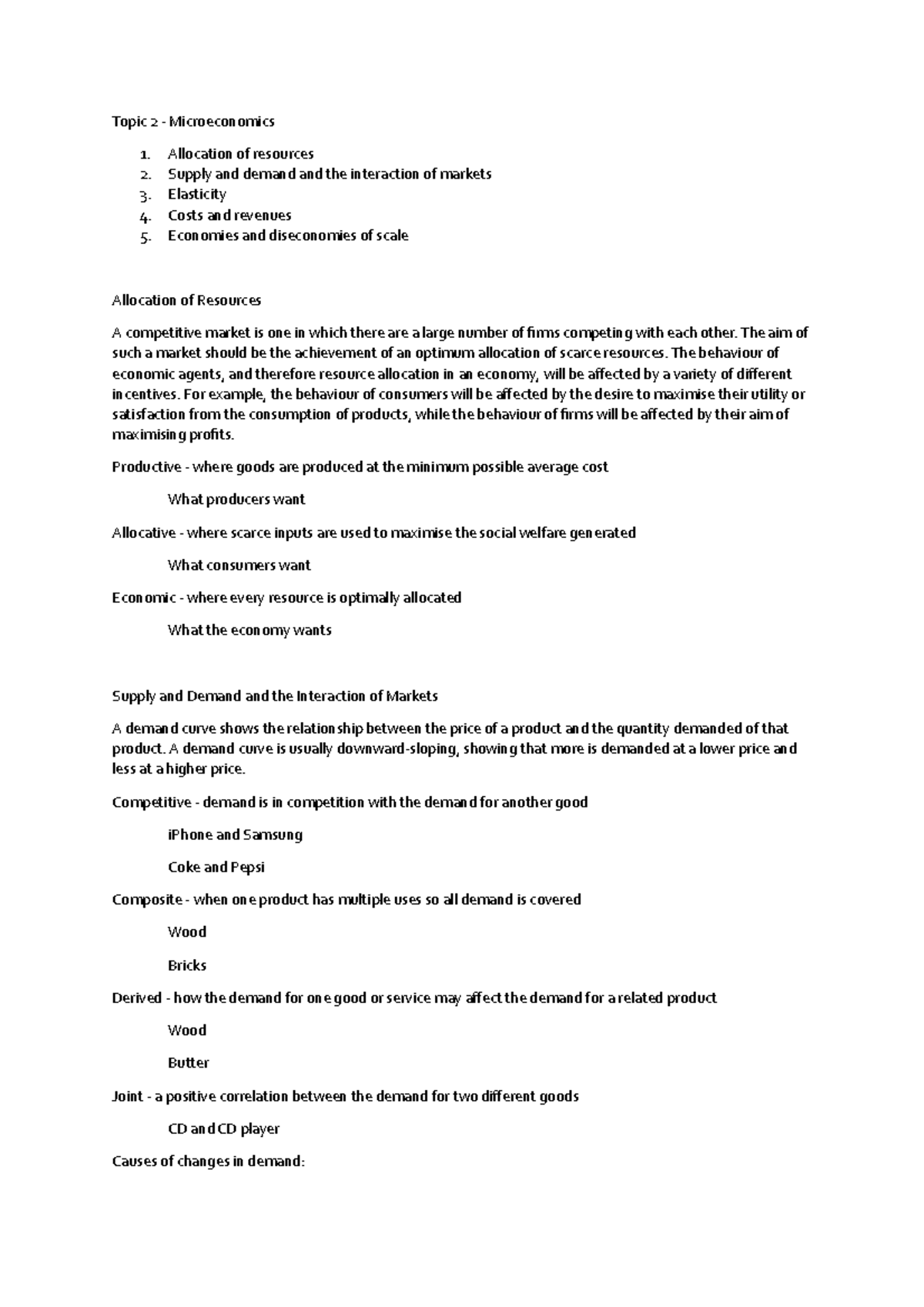 Topic 2 Micro - These notes are for an A* in economics. - Topic 2 ...