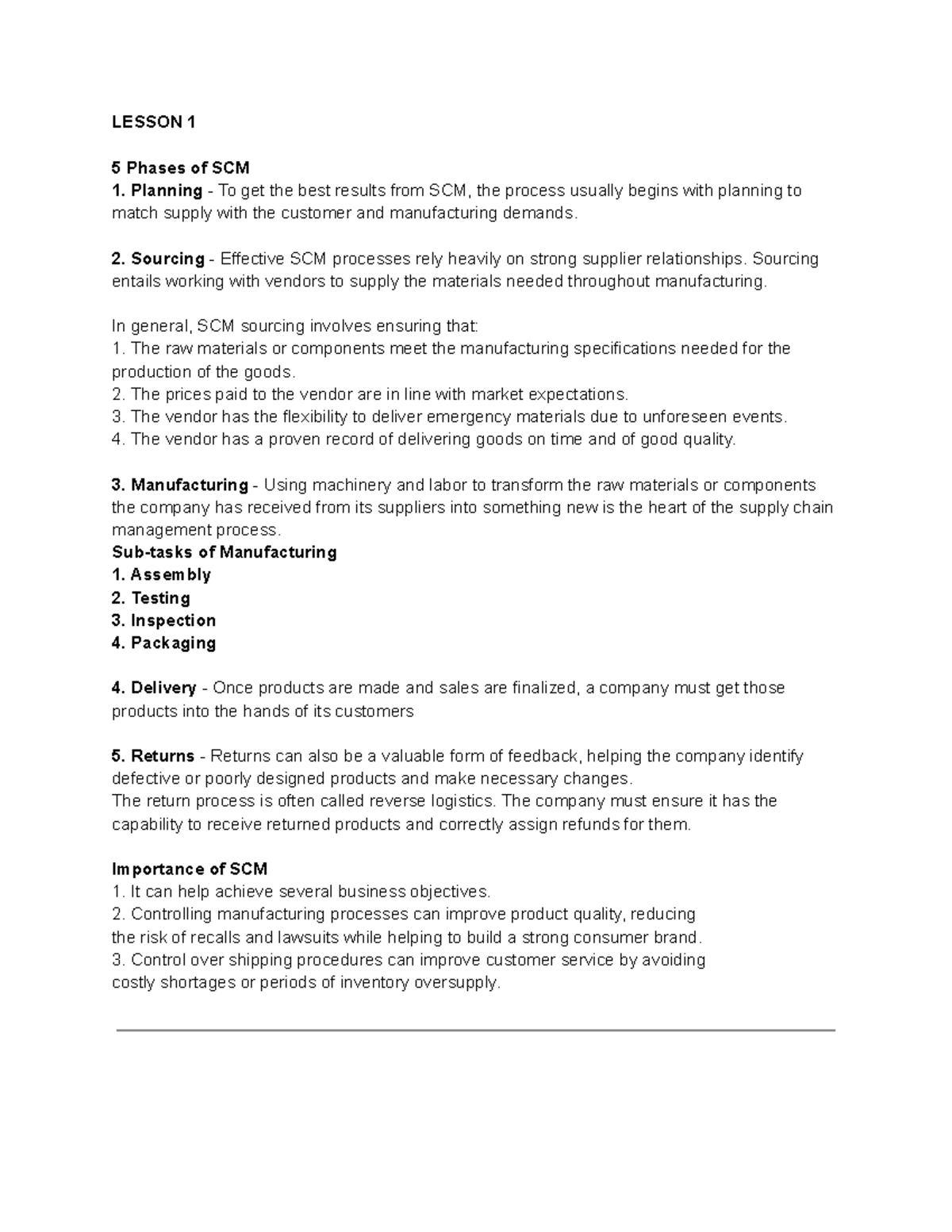 SMH Prelimsssss - LESSON 1 5 Phases of SCM Planning - To get the best ...
