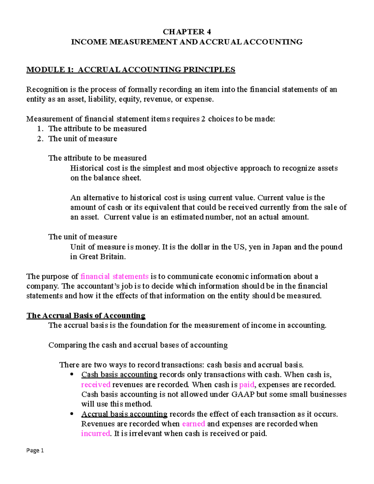Ch 4 Student Outline - Accounting 1 Chapter 4 notes. - CHAPTER 4 INCOME ...