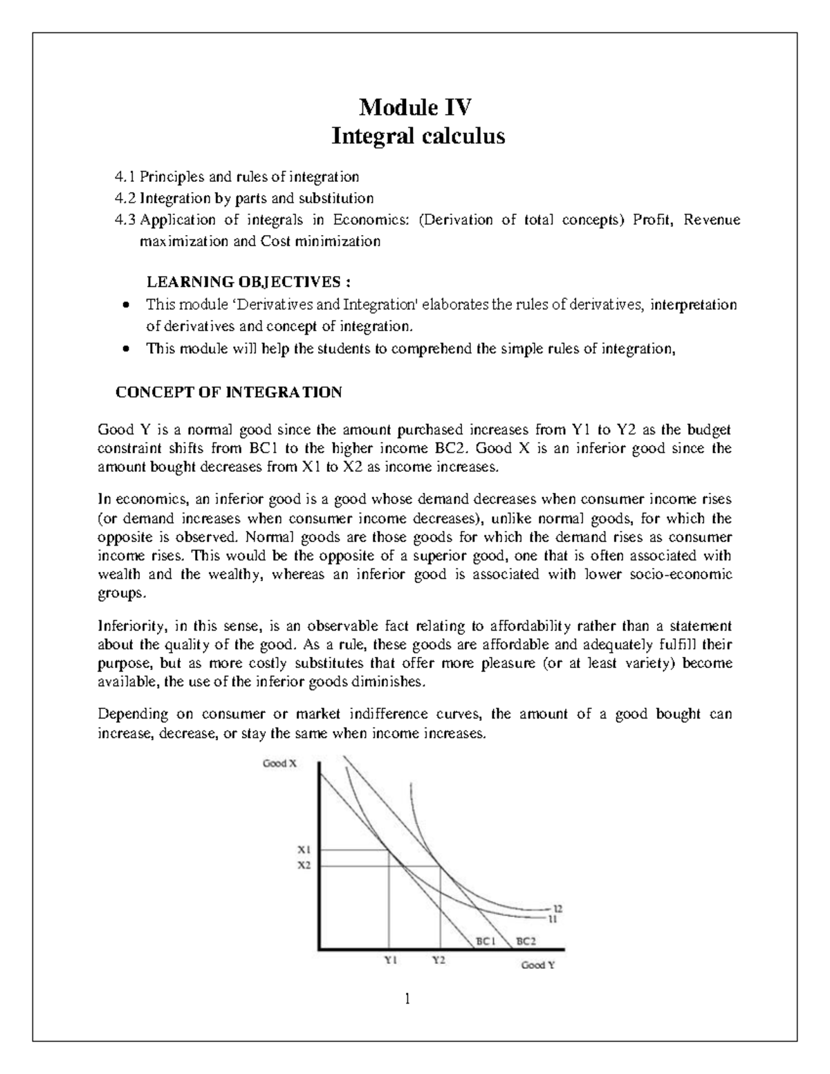 Report Writing - masters in economics - Module IV Integral calculus 4 ...