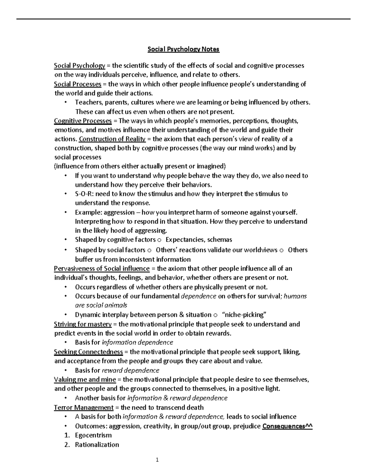 Social Psychology Summary Notes - Social Psychology Notes Social ...