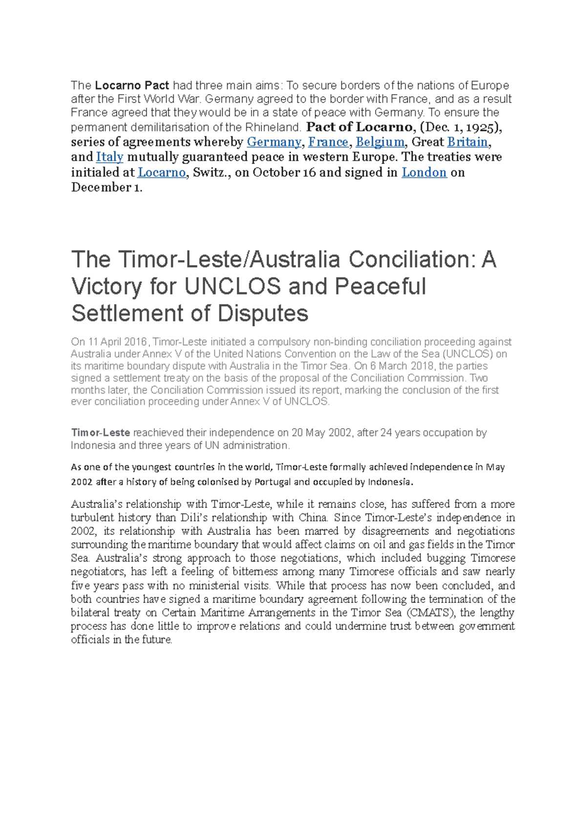 Examples of concialiation - The Locarno Pact had three main aims: To ...