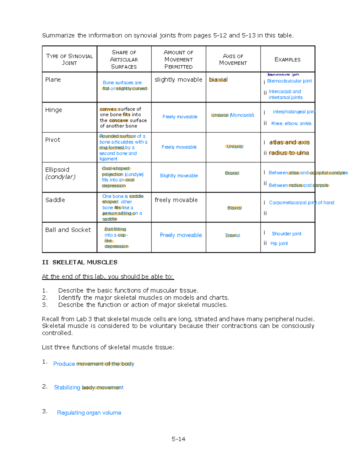 LAB 5 - Appendicular Skeleton 8 - 5- Summarize the information on ...
