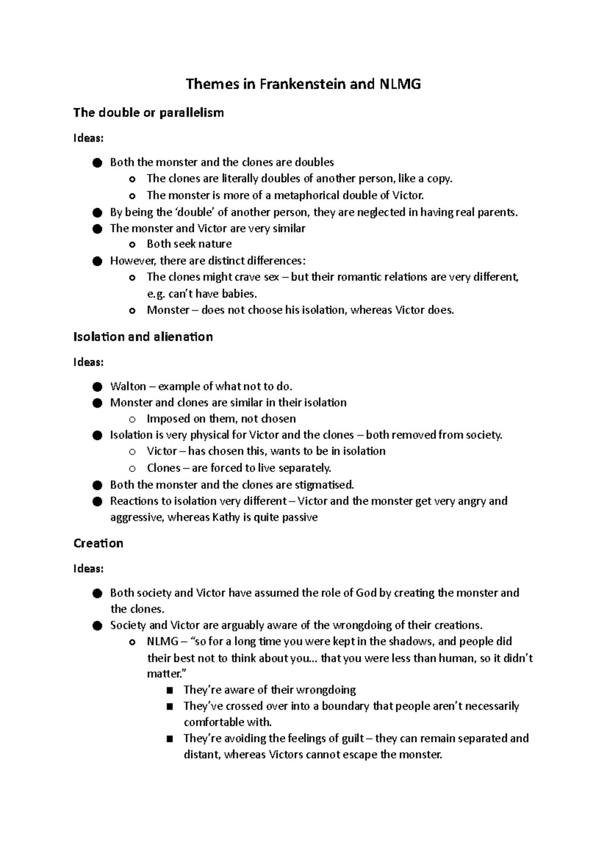 Themes in Frankenstein and NLMG - o The monster is more of a ...
