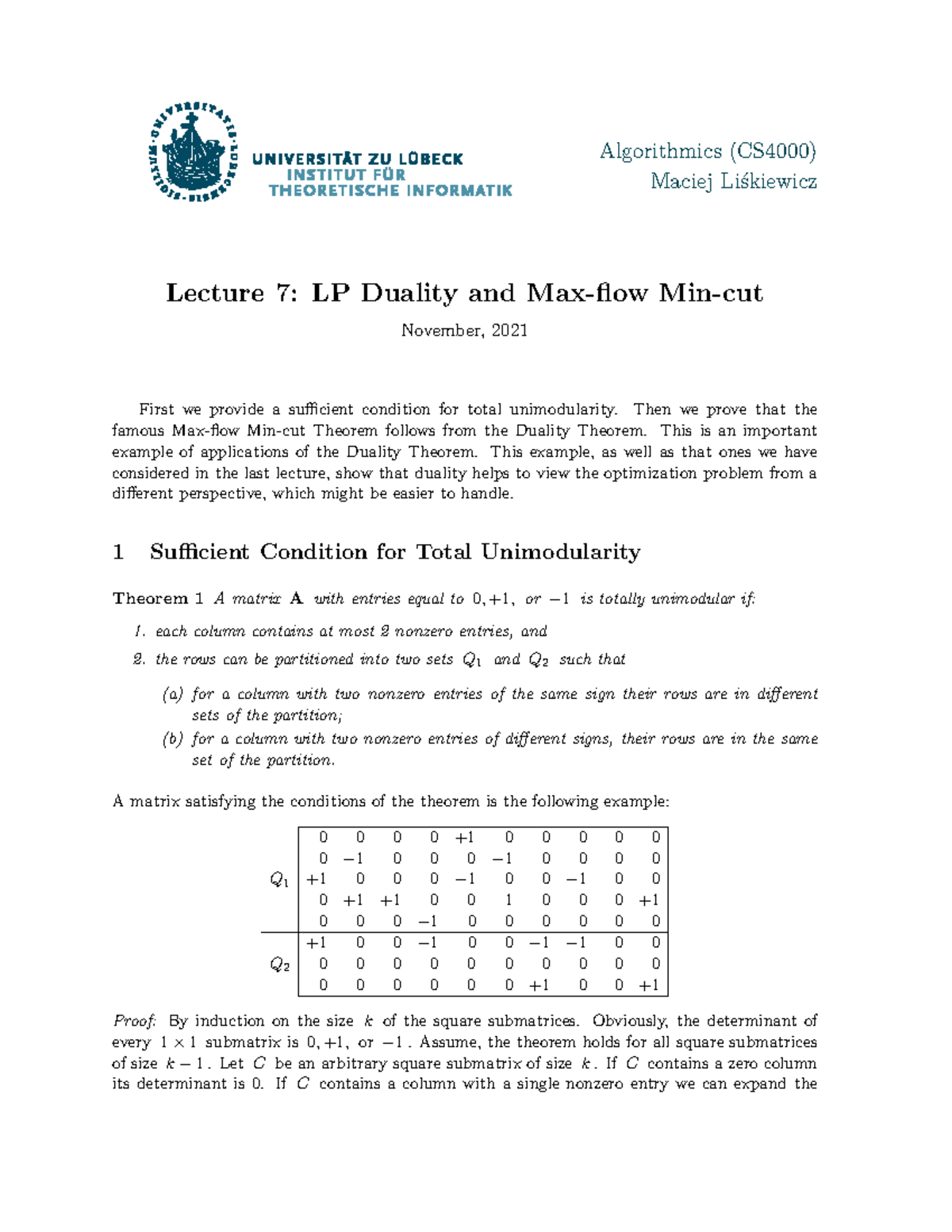 07 Lecture-Duality-Flow - Algorithmics (CS4000) Maciej Li ́skiewicz Lecture 7: LP Duality and ...