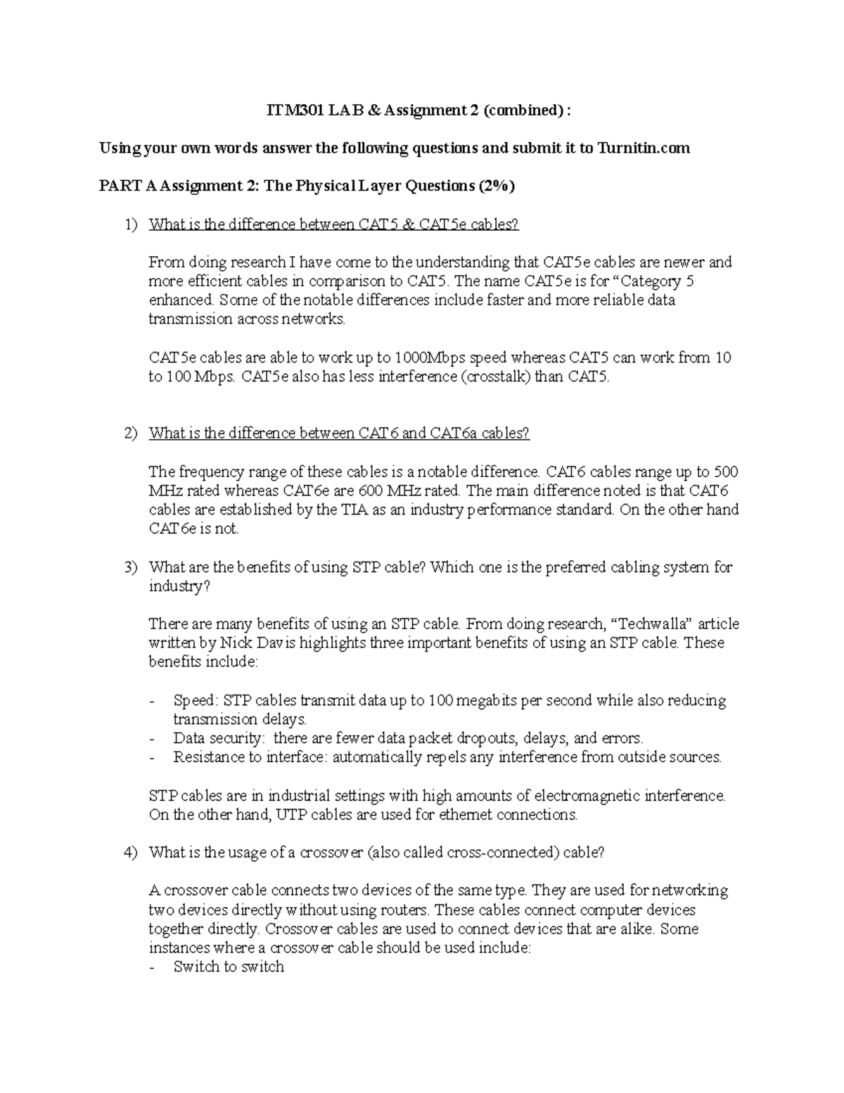 Itm301 assignment 2 - ITM301 LAB & Assignment 2 (combined) : Using your own words answer the ...