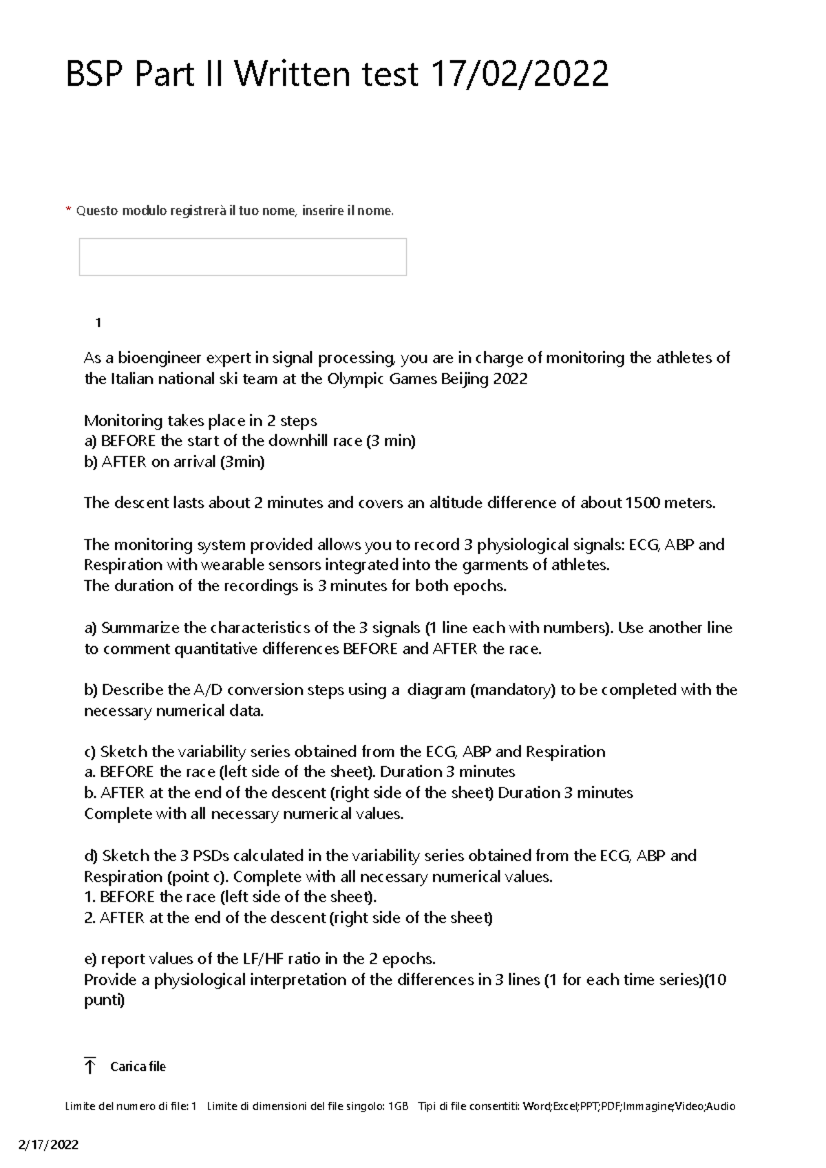 BSP Part II Written test 17 02 2022 - BSP Part II Written test 17/02 ...