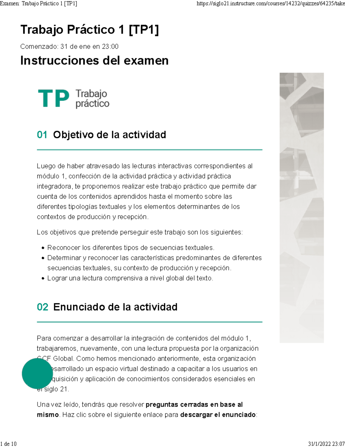Examen Trabajo Practico 1 Tp1 95 Trabajo Práctico 1 Tp1 Comenzado