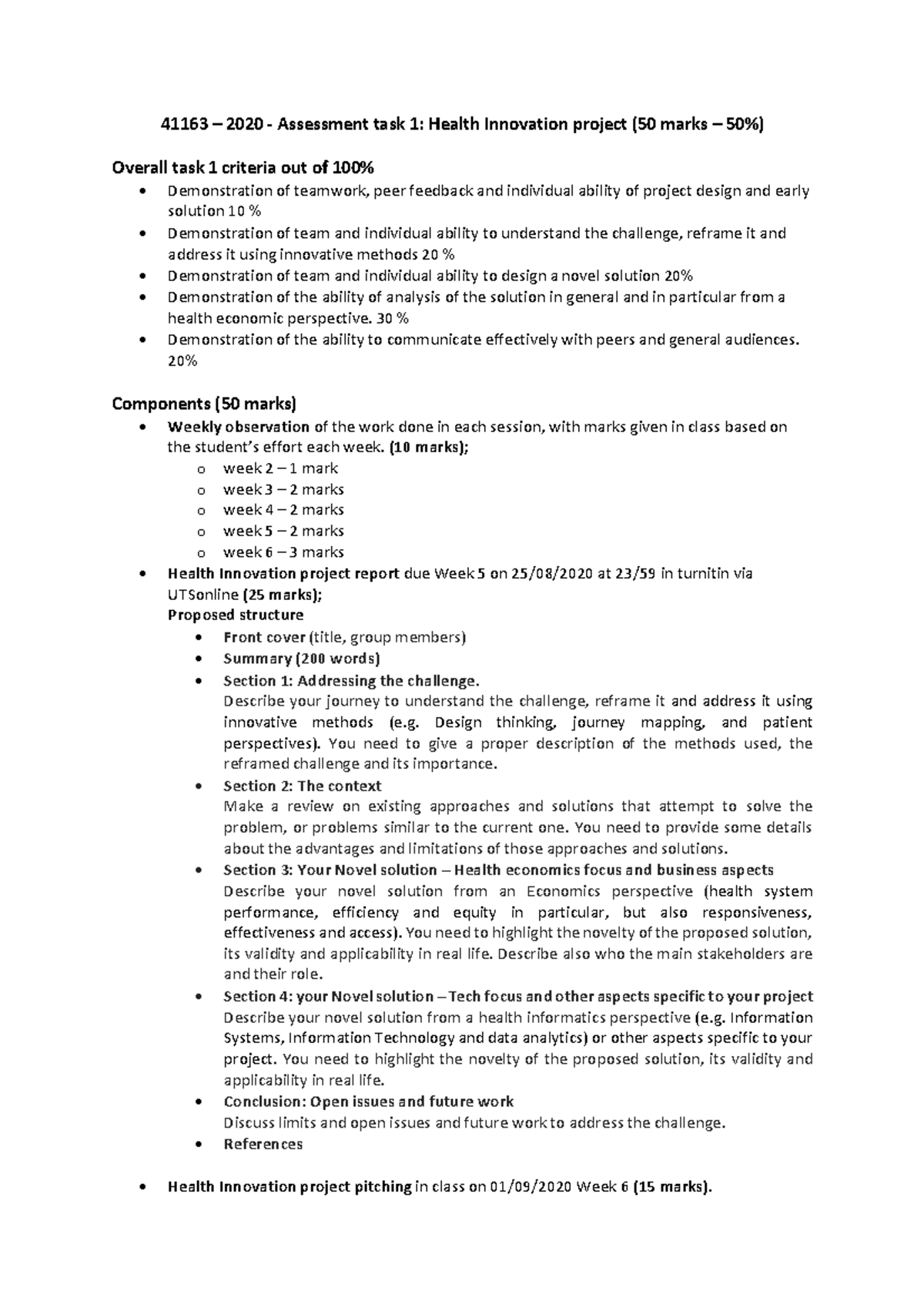 41163 Assessment task 1 - Marking Scheme 16072020 - Warning: TT: undefined function: 32 41163 ...