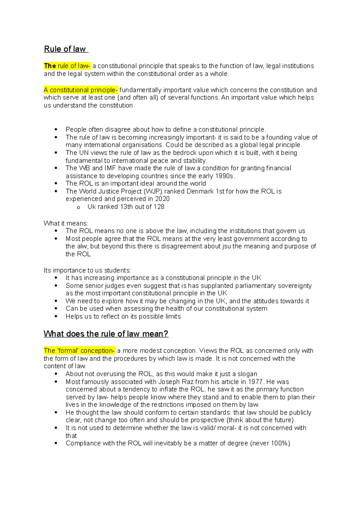 Rule of law - Notes on rule of law - Rule of law The rule of law- a ...