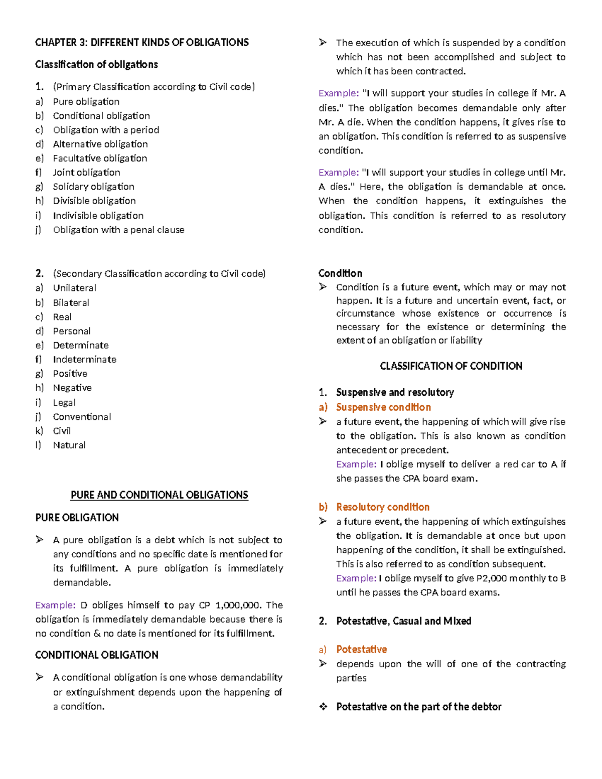 Chapter 3 Oblicon - CHAPTER 3: DIFFERENT KINDS OF OBLIGATIONS ...