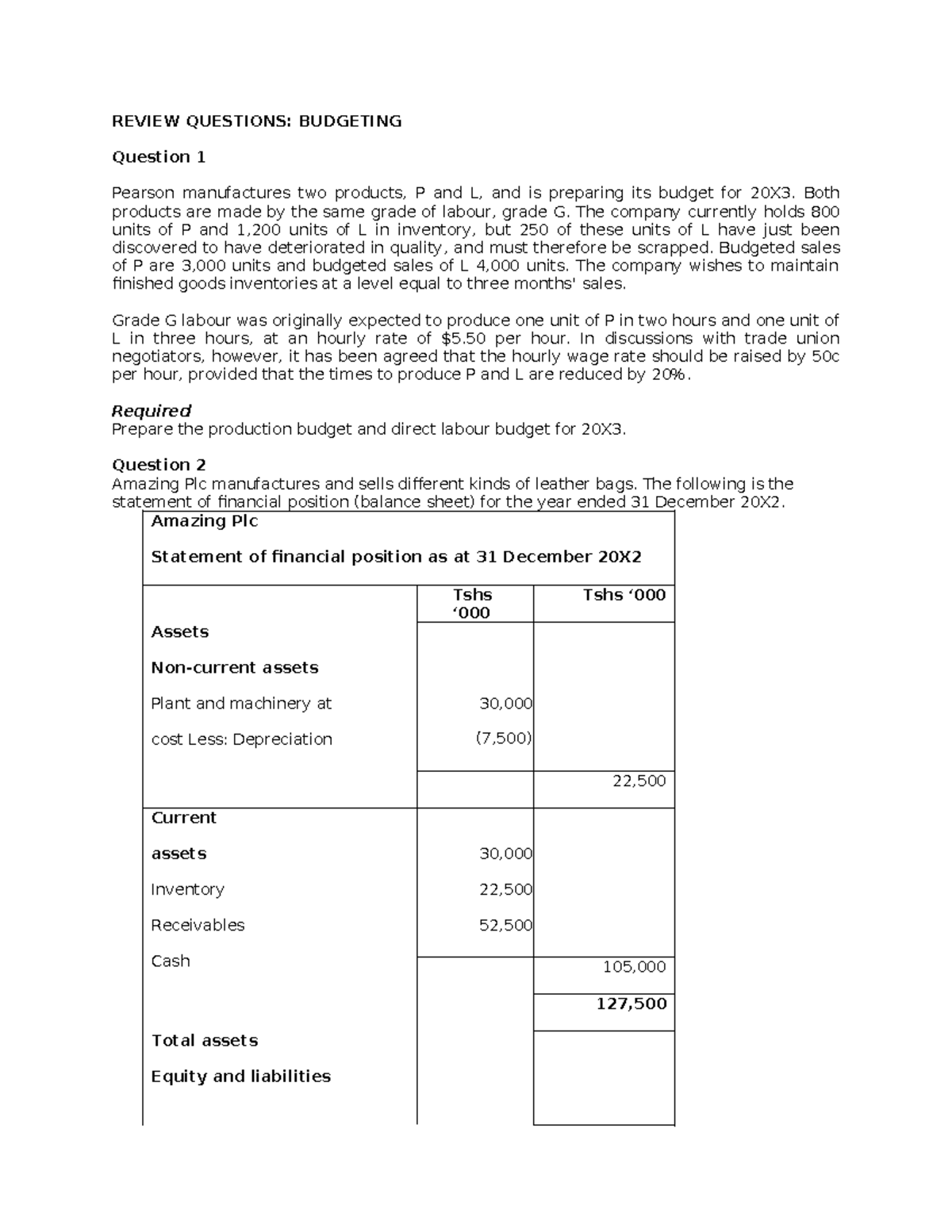 Budgeting Qs - Read and practice - REVIEW QUESTIONS: BUDGETING Question ...