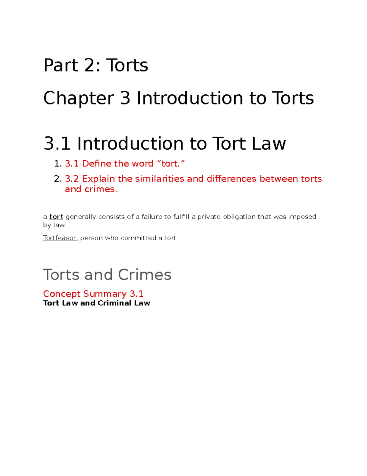 Chapter 3 - hello - Part 2: Torts Chapter 3 Introduction to Torts 3 ...