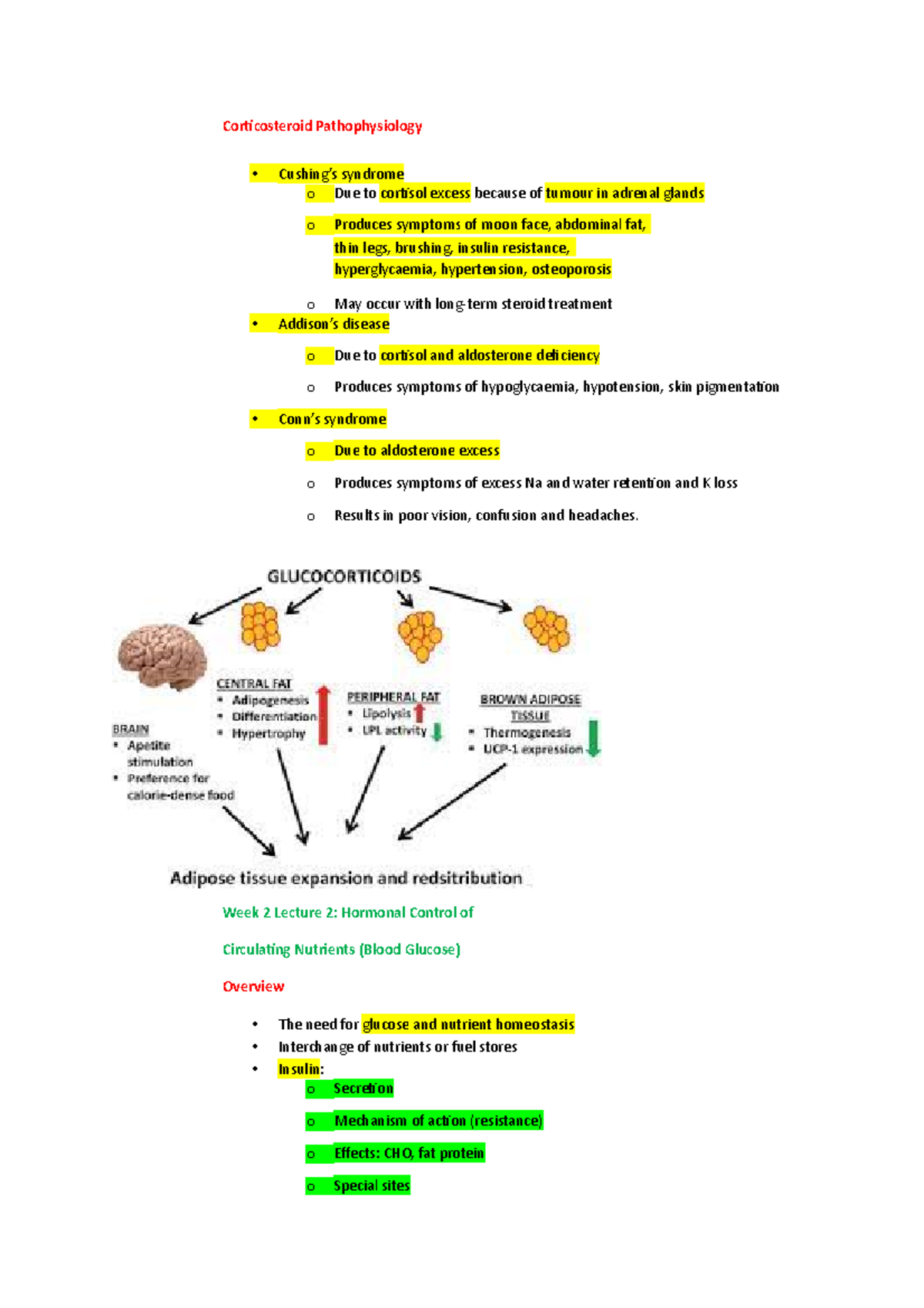 Week 2 - Lecture notes 2 - Corticosteroid Pathophysiology Cushing’s ...