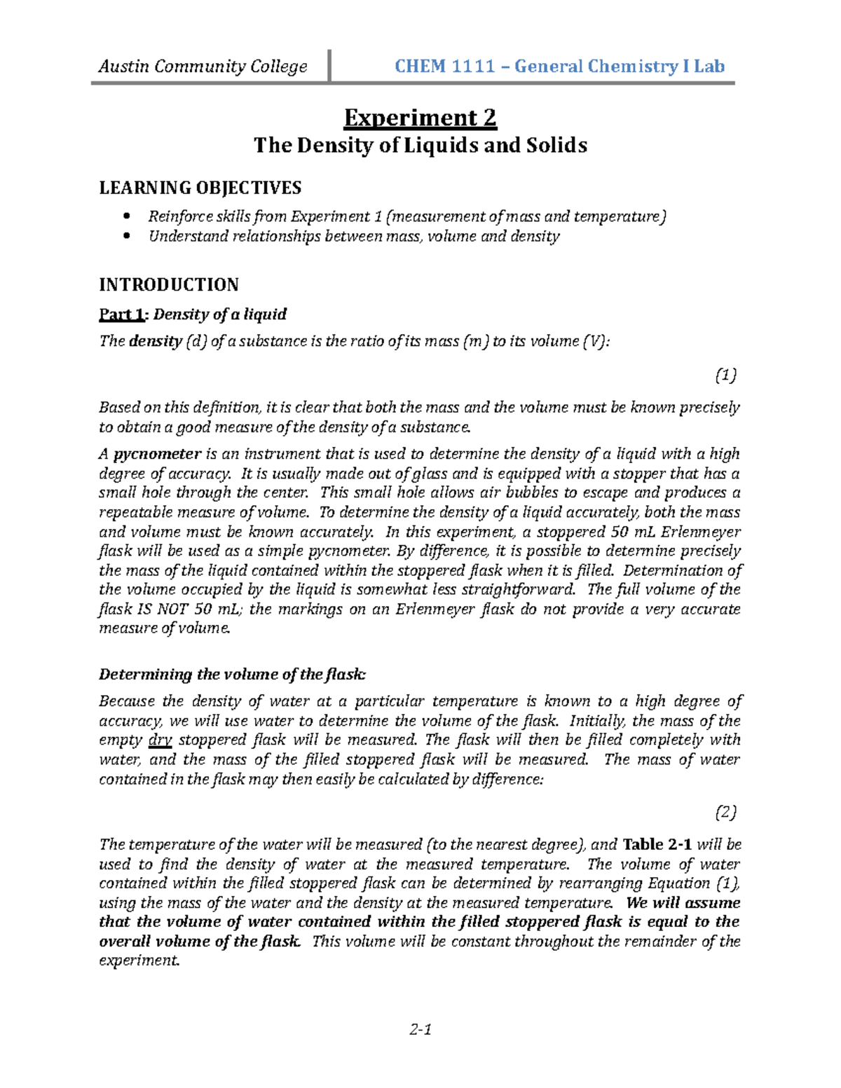Density of Liquids and Solids Lab Experiment - Studocu