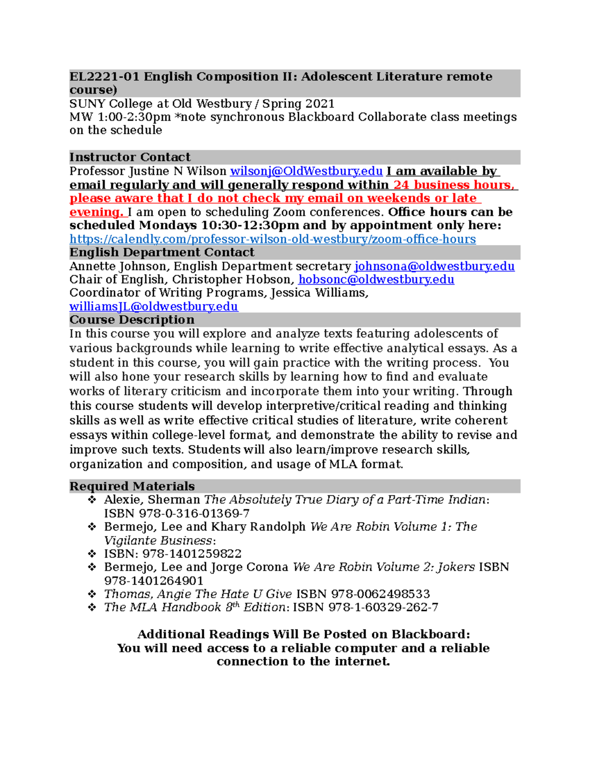 EL2221 Syllabus Spring 2021 - EL2221-01 English Composition II ...