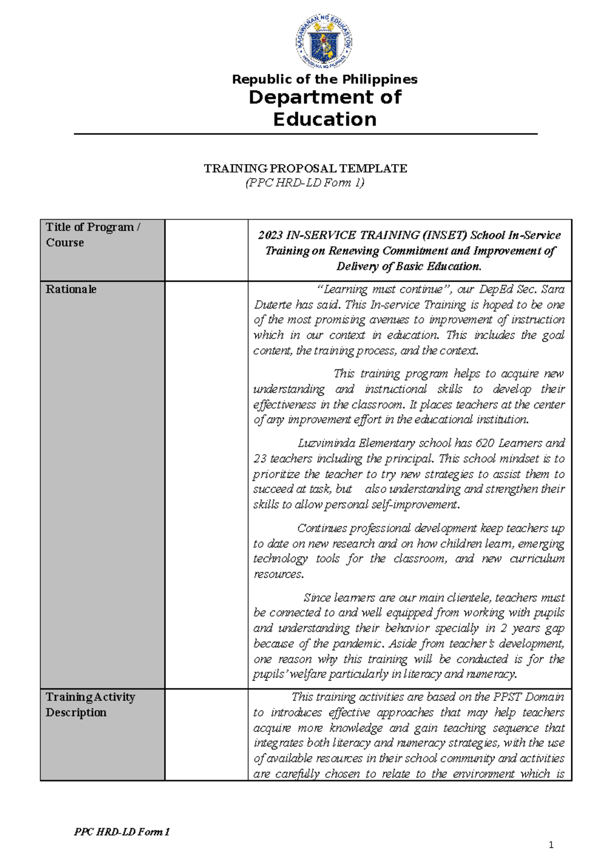 1. Proposal - FORMS - TRAINING PROPOSAL TEMPLATE (PPC HRD-LD Form 1 ...