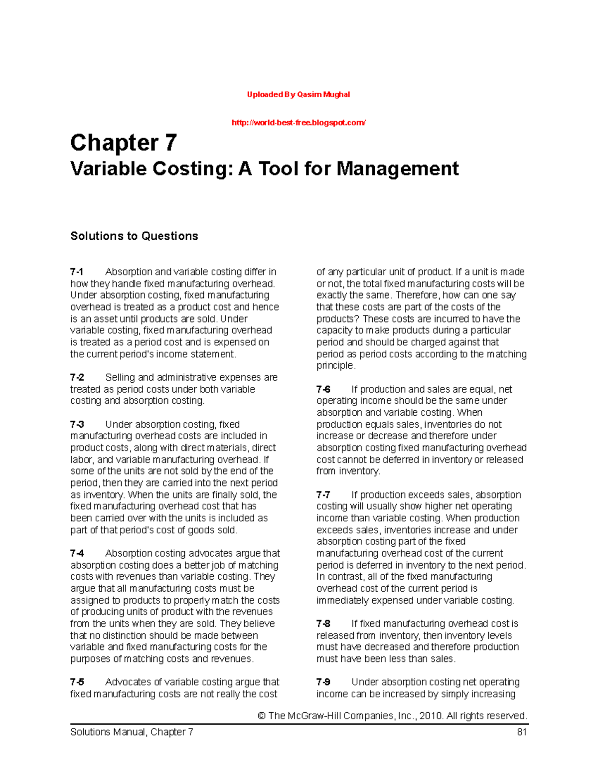 CMA - Chapter 7 - Cost and Managerial accounting - Uploaded By Qasim ...
