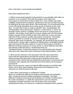 EDUC 5440 UNIT 2 Portfolio Activity - When assessing your students, appraise whether your aim is ...