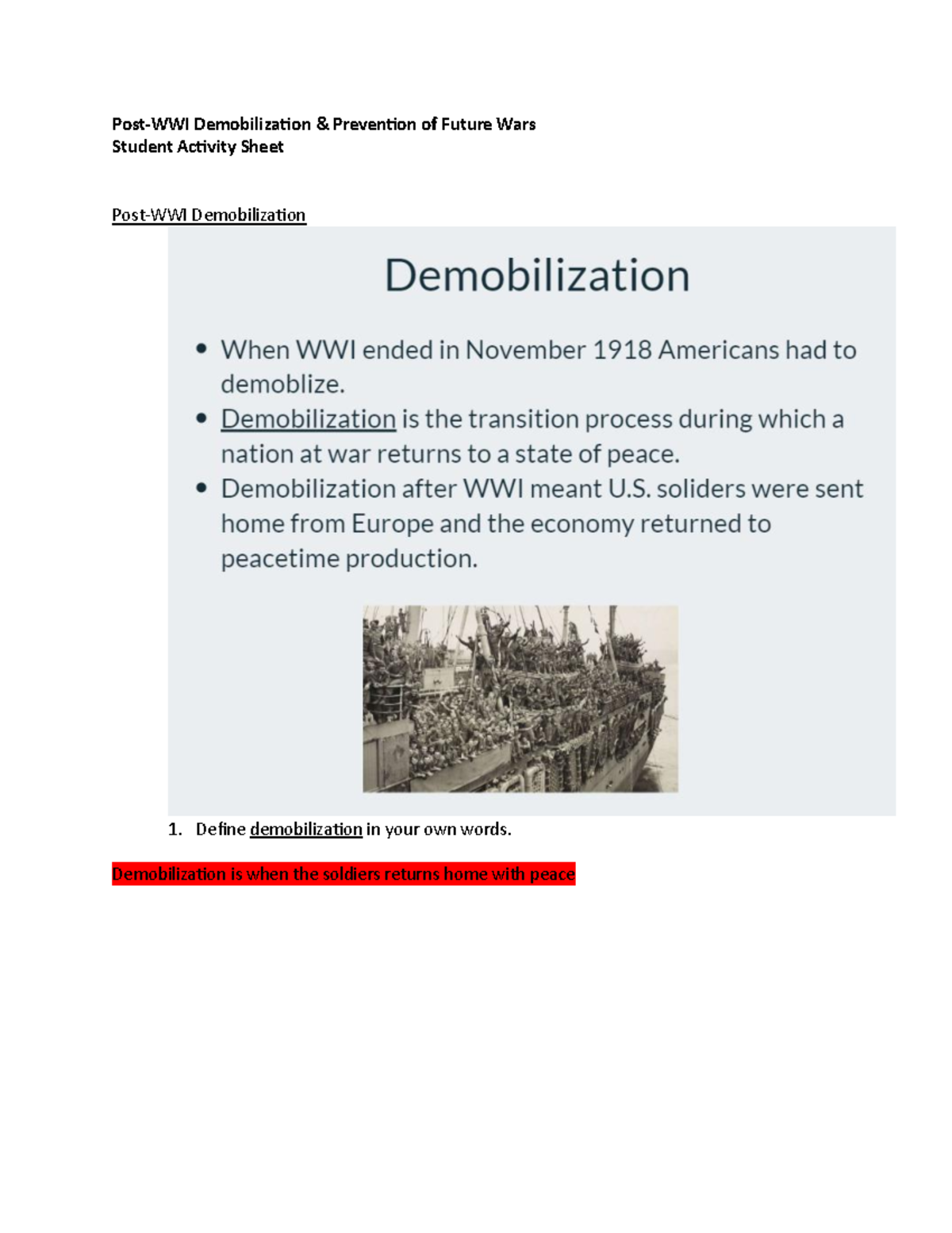 12-8 Demobilization And Preventing Future Wars - Post-WWI ...