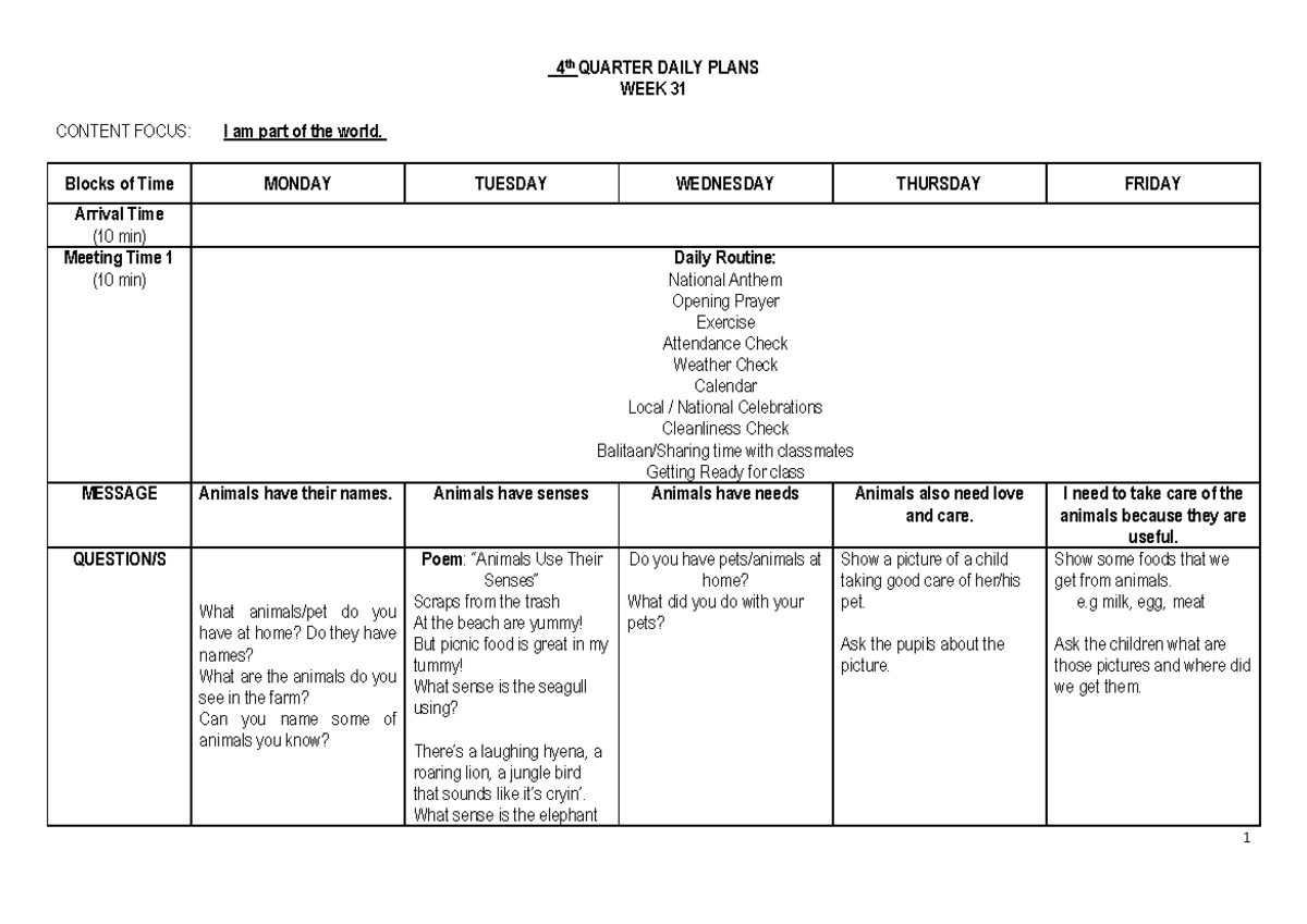 DLL-week-31 - DLL-week-31 - _4th QUARTER DAILY PLANS WEEK 31 CONTENT ...