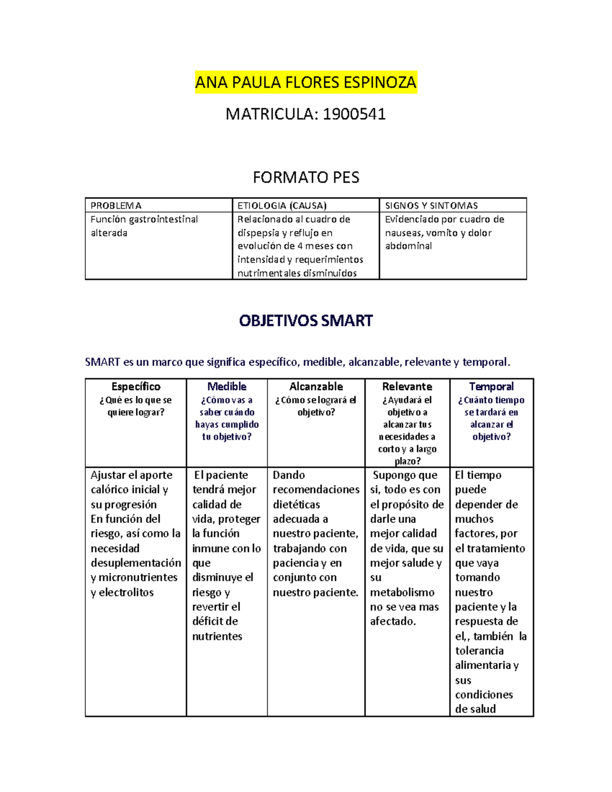 Formato PES Y Smart ANA Paula - ANA PAULA FLORES ESPINOZA MATRICULA ...