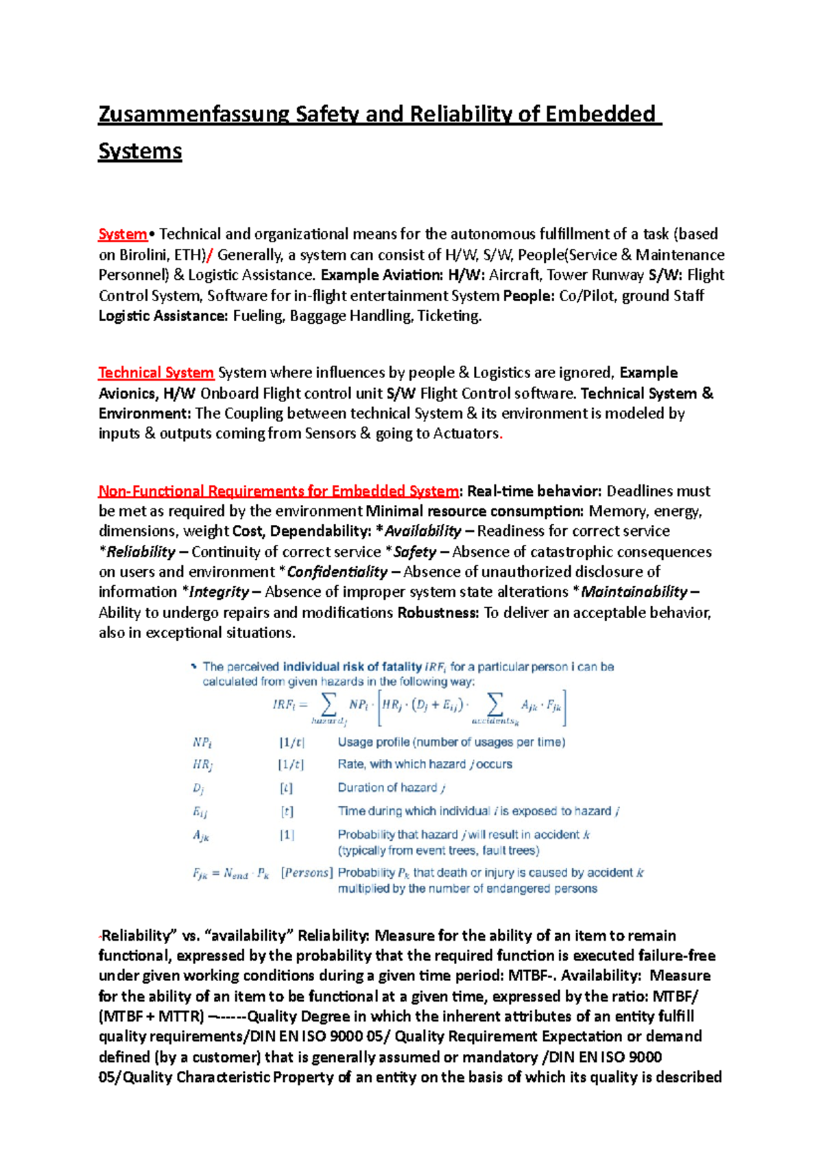Zusammenfassung Safety and Reliability of Embedded Systems ...