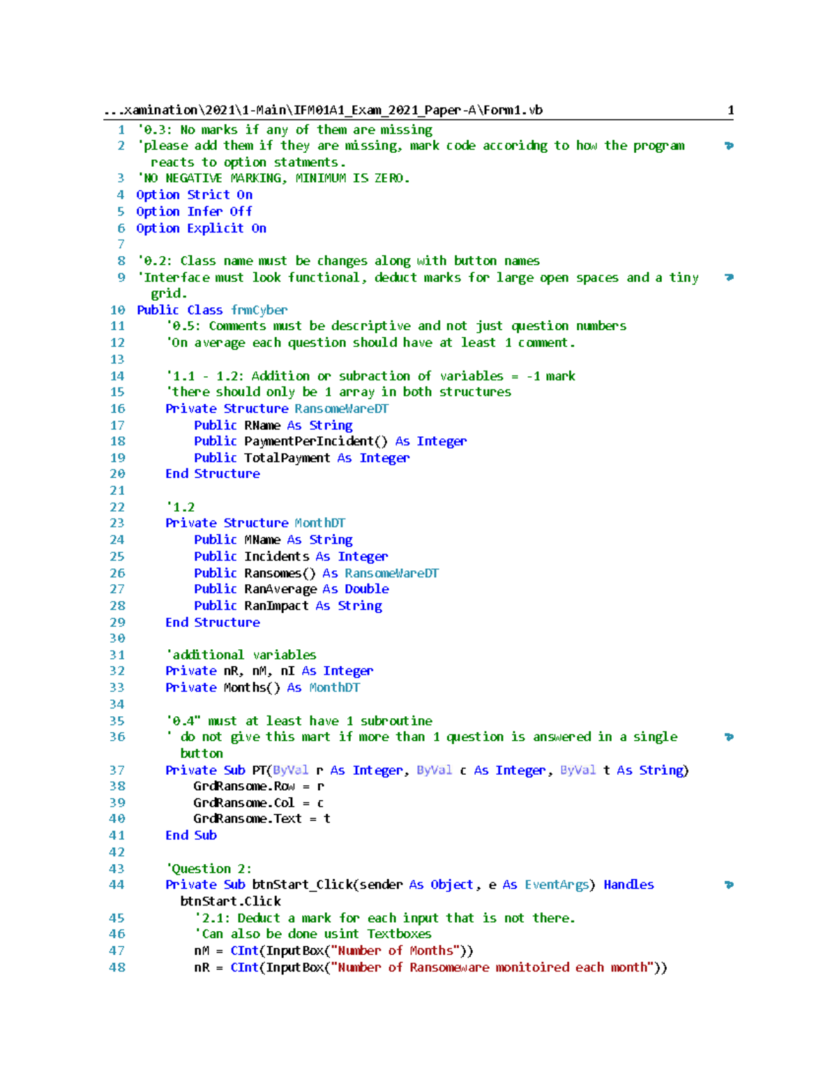 Informatics 1A 2021 Exam Paper A Memo - Acsse IFM01A1 2021 SA3-1 Exam-A-1-Code - 1 2 3 4 5 6 7 8 ...