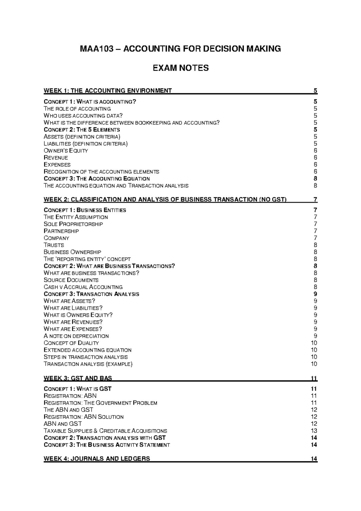 Accounting exam notes - MAA103 – ACCOUNTING FOR DECISION MAKING WEEK 1 ...