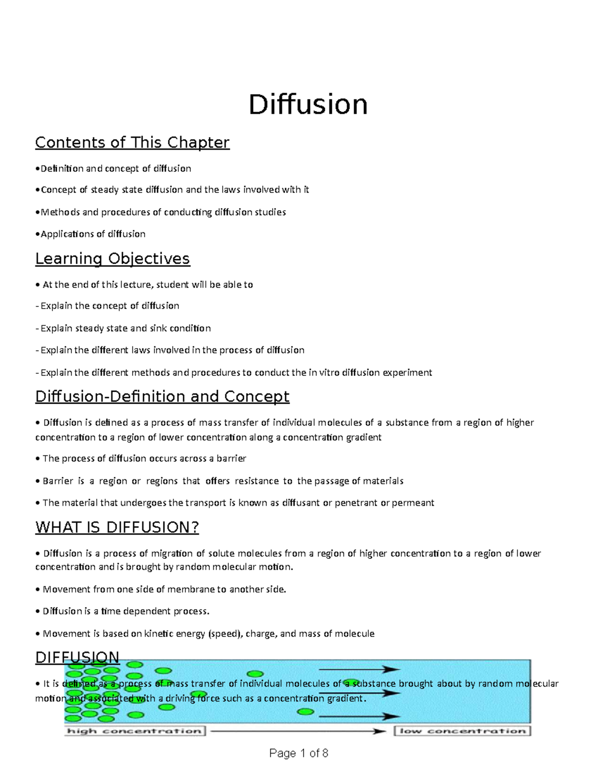 Chapter - 5 Diffusion - Diffusion Contents of This Chapter •Definition and concept of diffusion ...