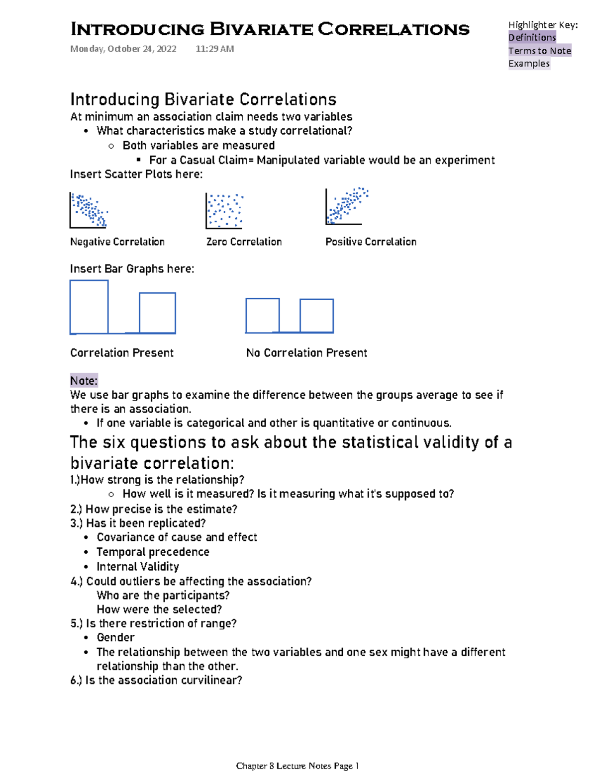 Chapter 8 Lecture Notes - Highlighter Key: Definitions Terms to Note ...