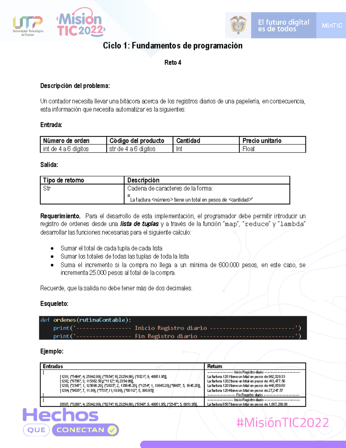 Reto 4 - Reto 4 de programación - Ciclo 1: Fundamentos de programación Reto 4 Descripción del ...