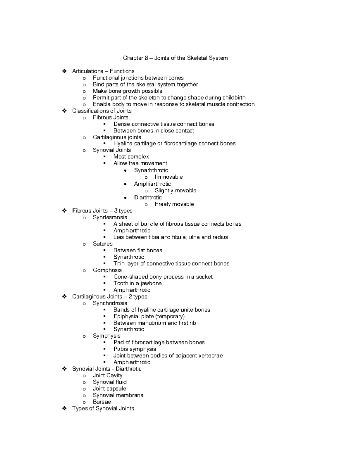 Chapter 8 - Professor Indrani Rajan - Chapter 8 – Joints of the ...