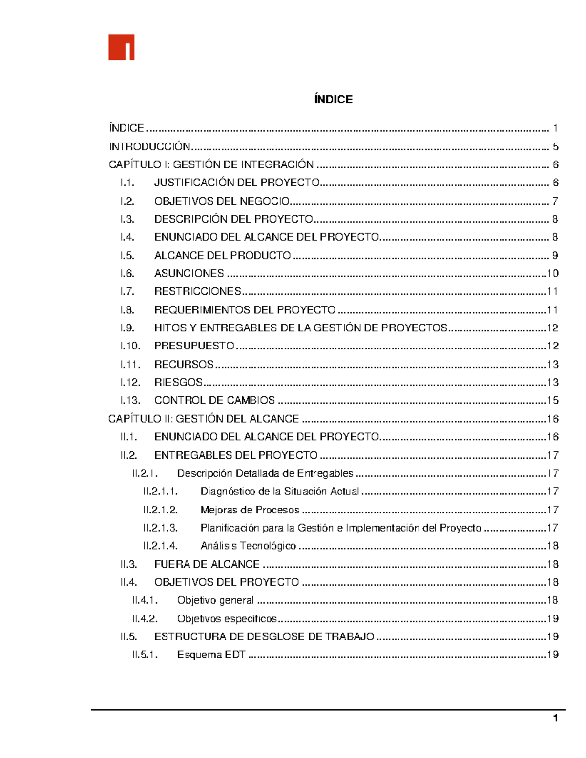 Ejemplo de un proyecto PMBOK - ÍNDICE ÍNDICE INTRODUCCIÓN CAPÍTULO I ...
