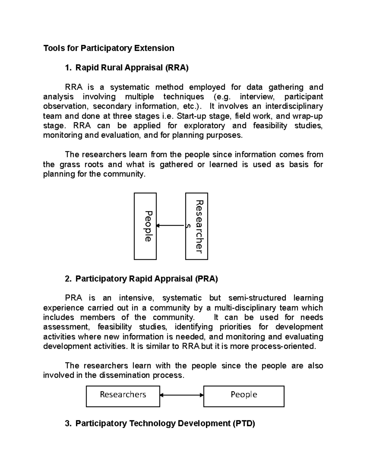 Tools for Participatory Extension - interview, participant observation ...