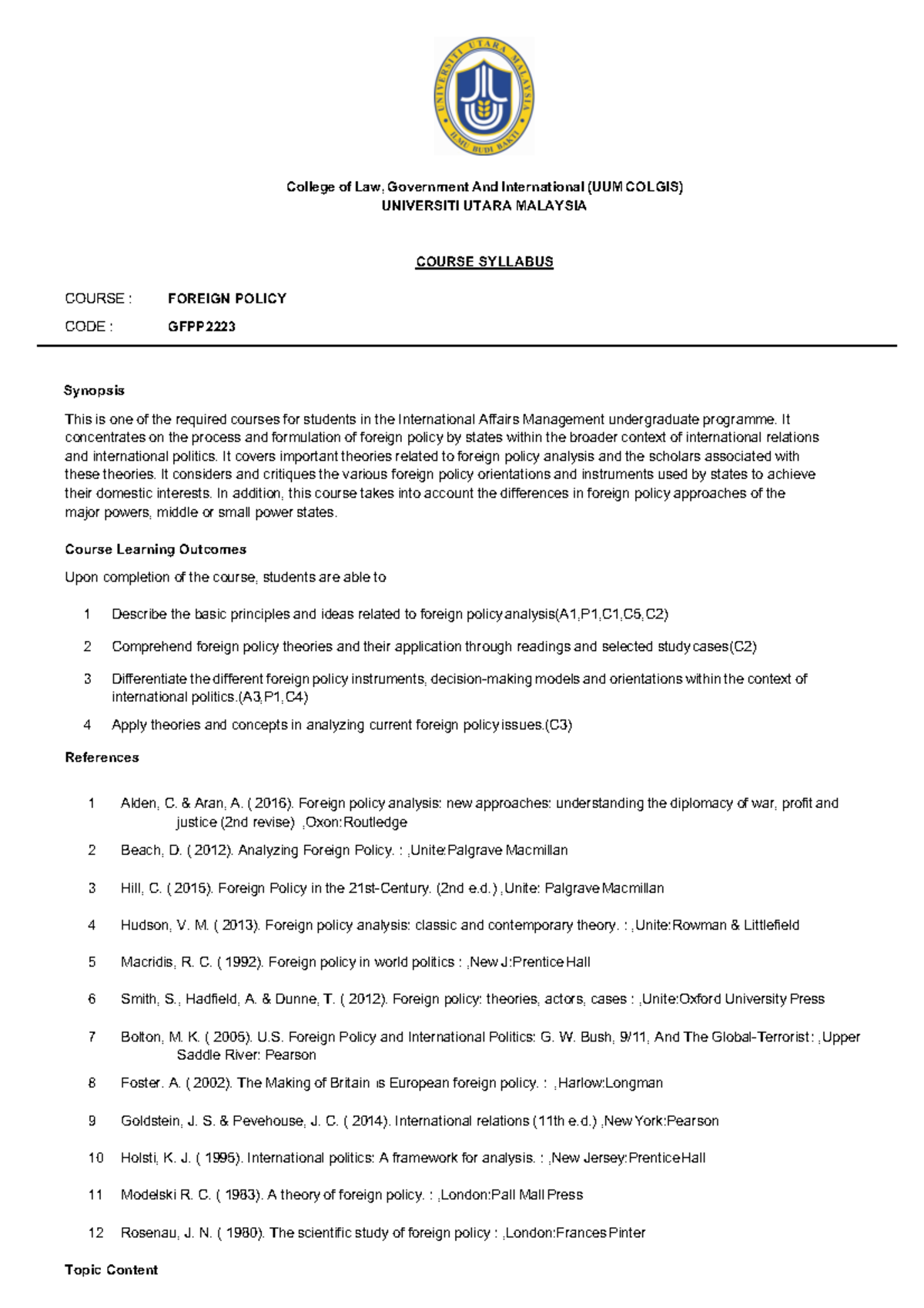 GFPP2223 Syllabus Student Preview - College of Law, Government And ...