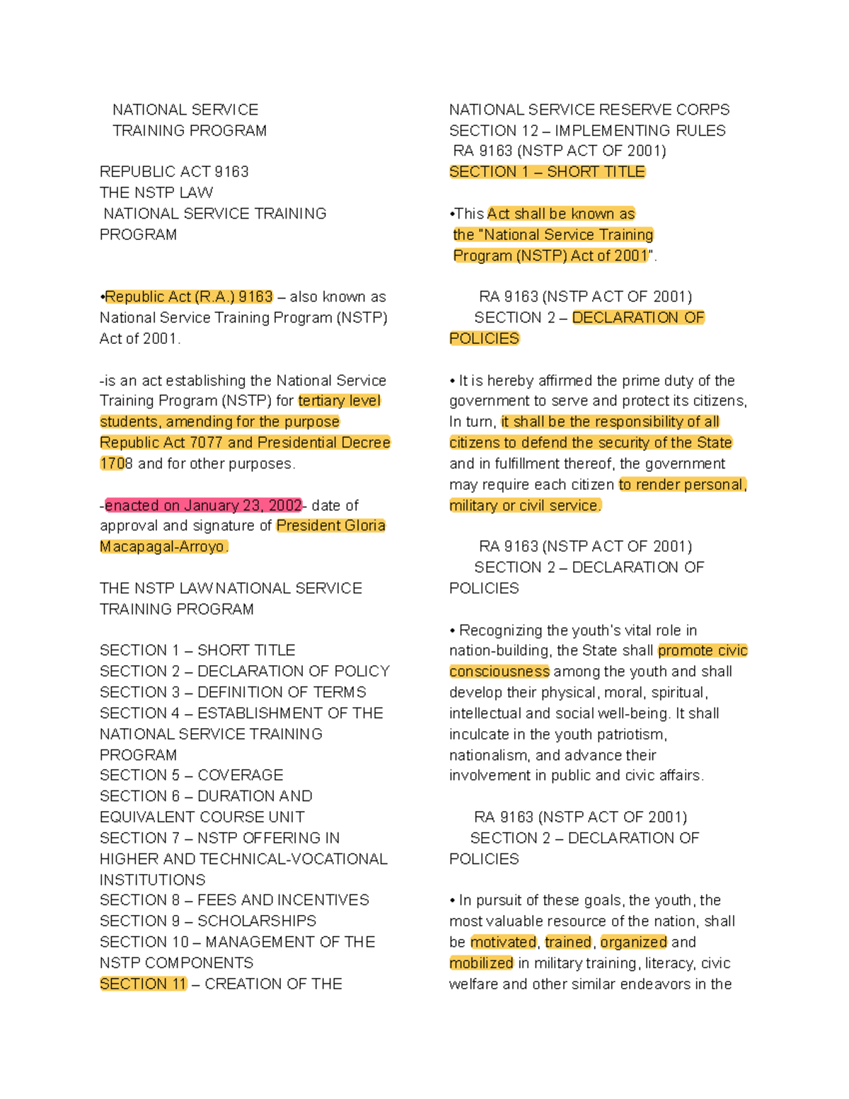 RA-9163 104944 - ra 9163 transes - NATIONAL SERVICE TRAINING PROGRAM ...