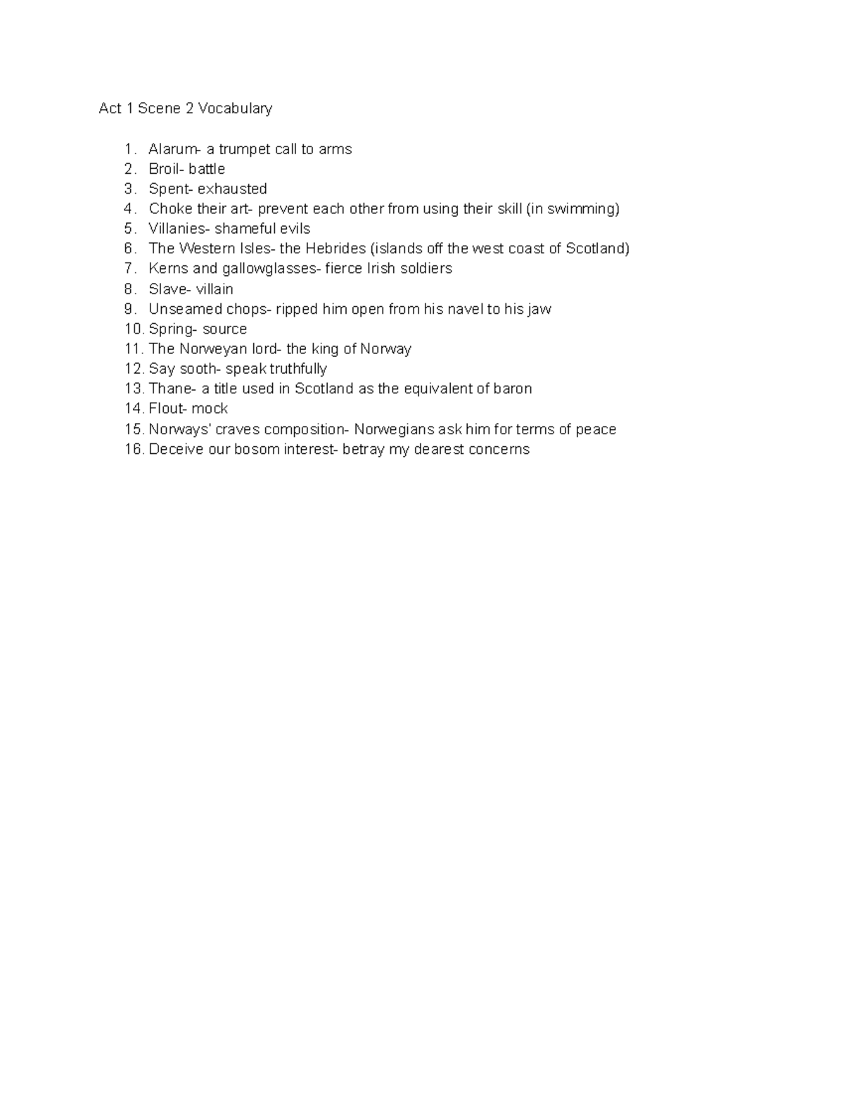 Macbeth Act 1 Scene 2 Vocabulary - Act 1 Scene 2 Vocabulary Alarum- a ...
